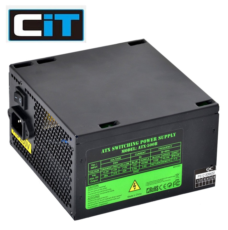 PSU ATX PC CIT ATX-500B 500W Micro ATX PSU PC Power Supply 12cm Silent ...