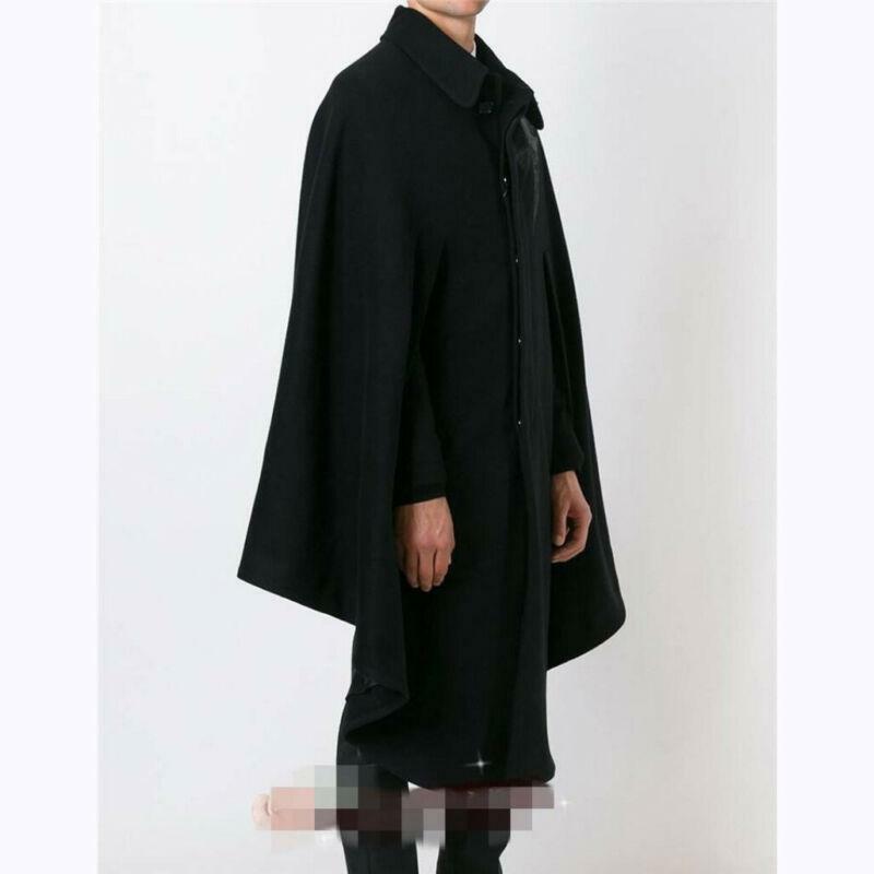 Fashion Men's Woolen Jacket Cape Cloak Shawl Outwear Coat Single ...
