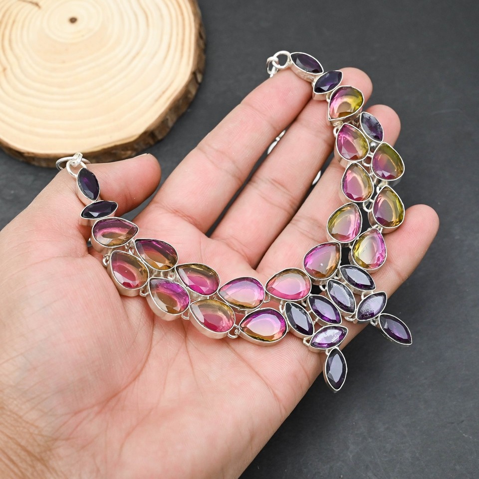 Bi-Color Tourmaline Amethyst 925 Sterling Silver Jewelry Necklace 18 ...