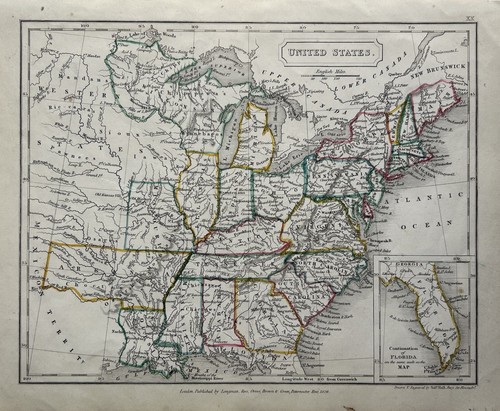 1829 United States Original Antique Hand Coloured Map by Sidney Hall | eBay