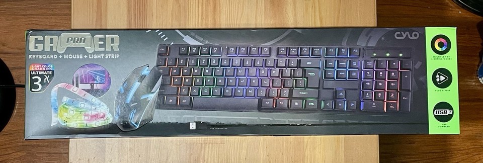 BRAND NEW CYLO CY-5592 PRO GAMER RGB Keyboard + Mouse + Light Strip Set ...