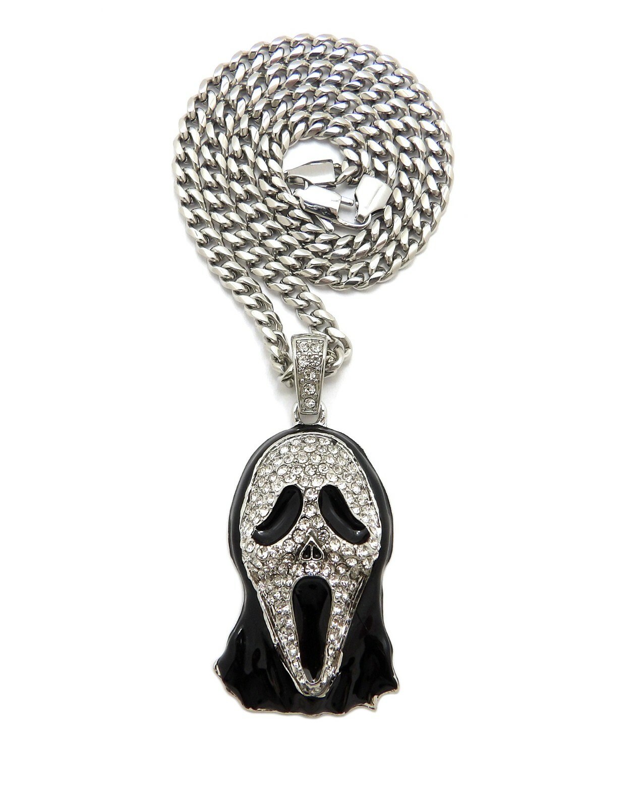 Scream Mask Pendant 5mm/18",20",24",30"Stainless Steel Cuban Chain ...