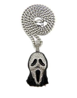 Scream Mask Pendant 5mm/18",20",24",30"Stainless Steel Cuban Chain ...