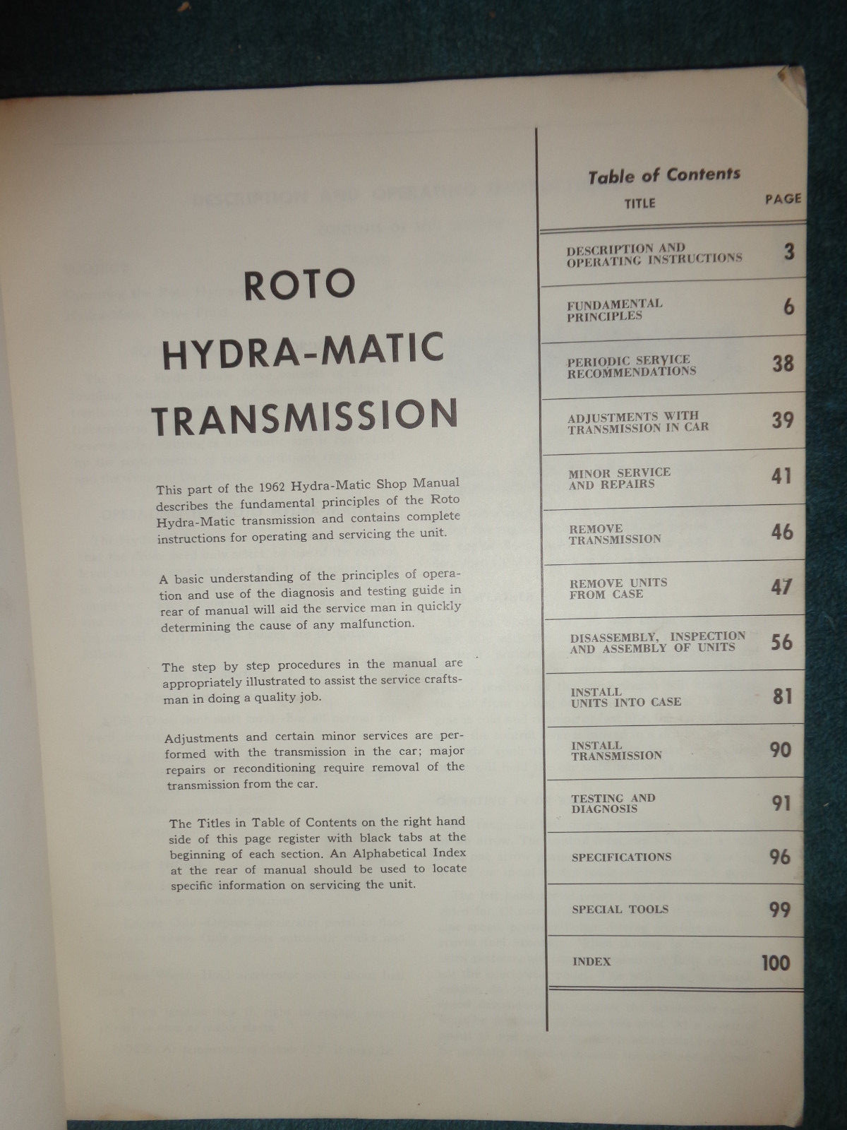 1962 PONTIAC HYDRAMATIC TRANSMISSION SHOP MANUAL / ORIGINAL HYDRA-MATIC ...