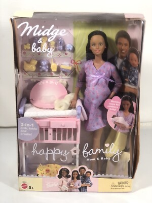 Midge & Baby Happy Family Barbie New In Box Pregnant 2002 African Amer ...