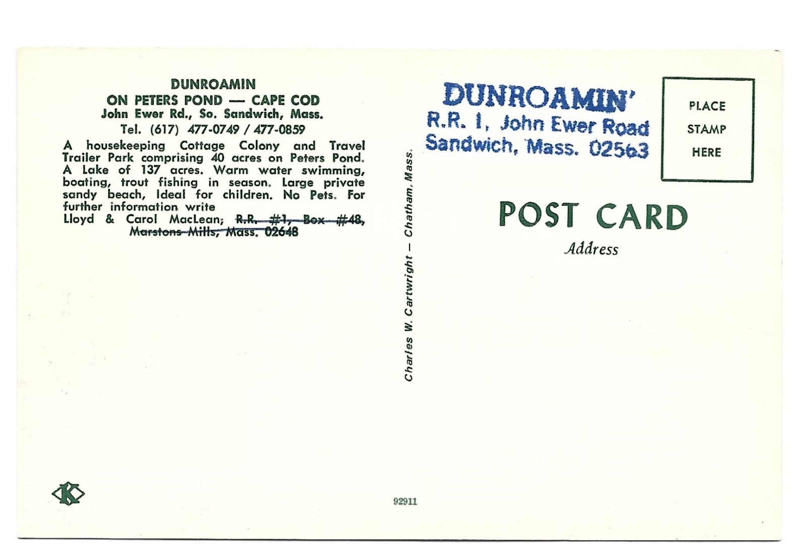 Dunroamin on Peters Pond Cape Cod Housekeeping Cottage Colony - Old Postcard | eBay