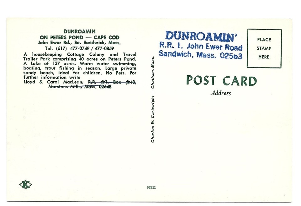 Dunroamin on Peters Pond Cape Cod Housekeeping Cottage Colony - Old ...
