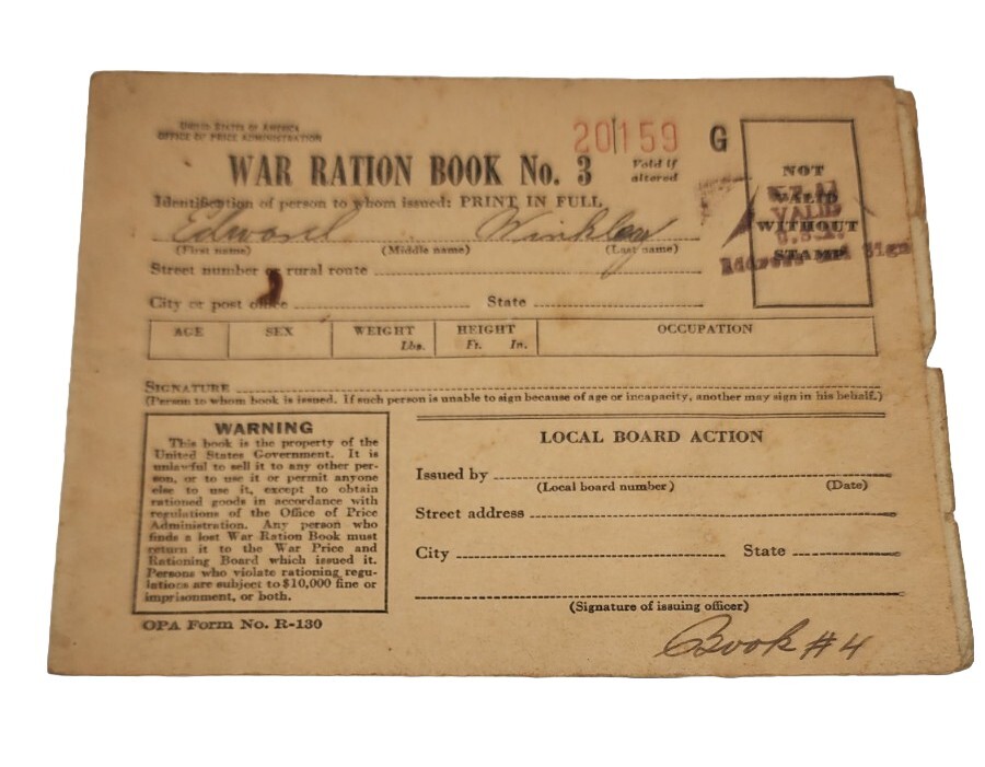 World War II War Ration Book No. 3 Rations with stamps Form No. R-130 ...