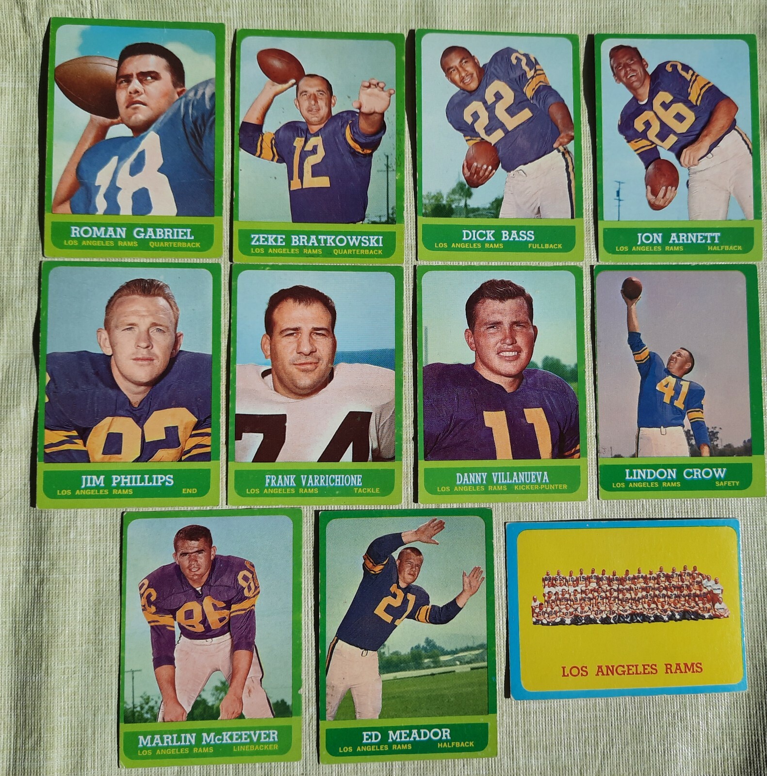 1963 Topps Football Los Angeles Rams team lot 11 cards Rookies McKeever ...