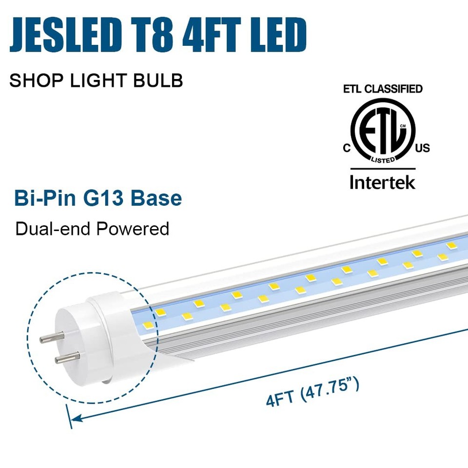 JESLED T8 T10 T12 4foot LED Type B Tube Light Bulbs, 24W 4FT Dual-end ...