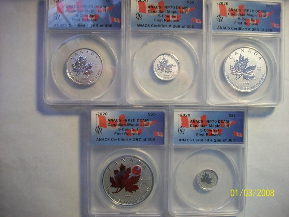 2020 Canada Pure Silver 5-Coin Maple Leaf Fractional Set RP70 First ...