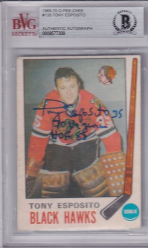 BECKETT 1969-70 OPC TONY ESPOSITO "HOF 85-70 VEZINA" SIGNED ROOKIE CARD ...