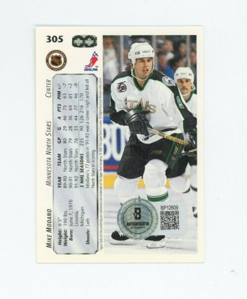 Mike Modano Auto Signed 1992-93 Upper Deck #305 BAS COA On-Card Dallas ...