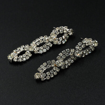 Dominique Rhinestone Earrings 1.95" - Wedding Statement Jewelry | eBay