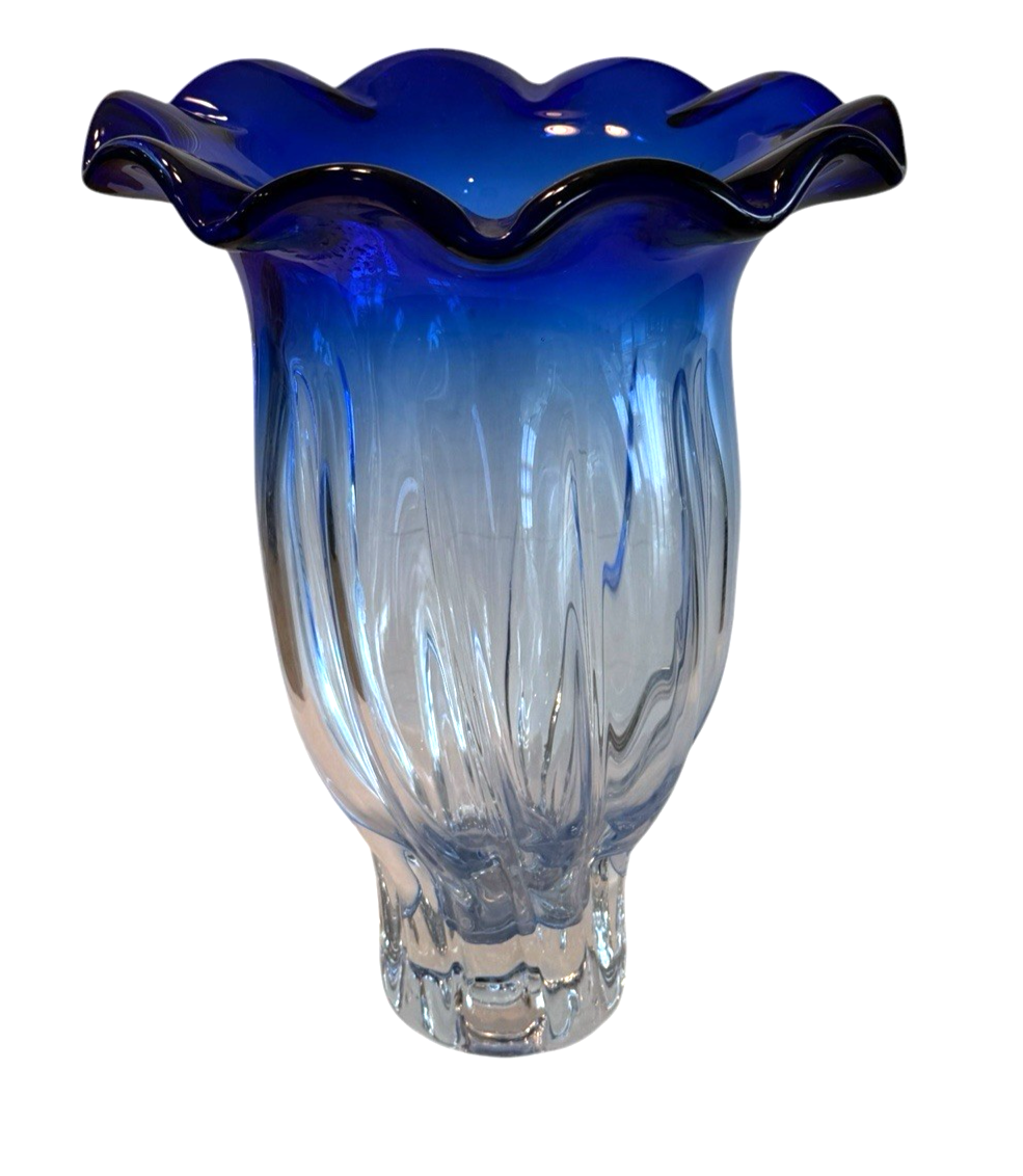 Vintage Shannon Crystal Ireland Design Handmade Cobalt Blue Ruffled ...