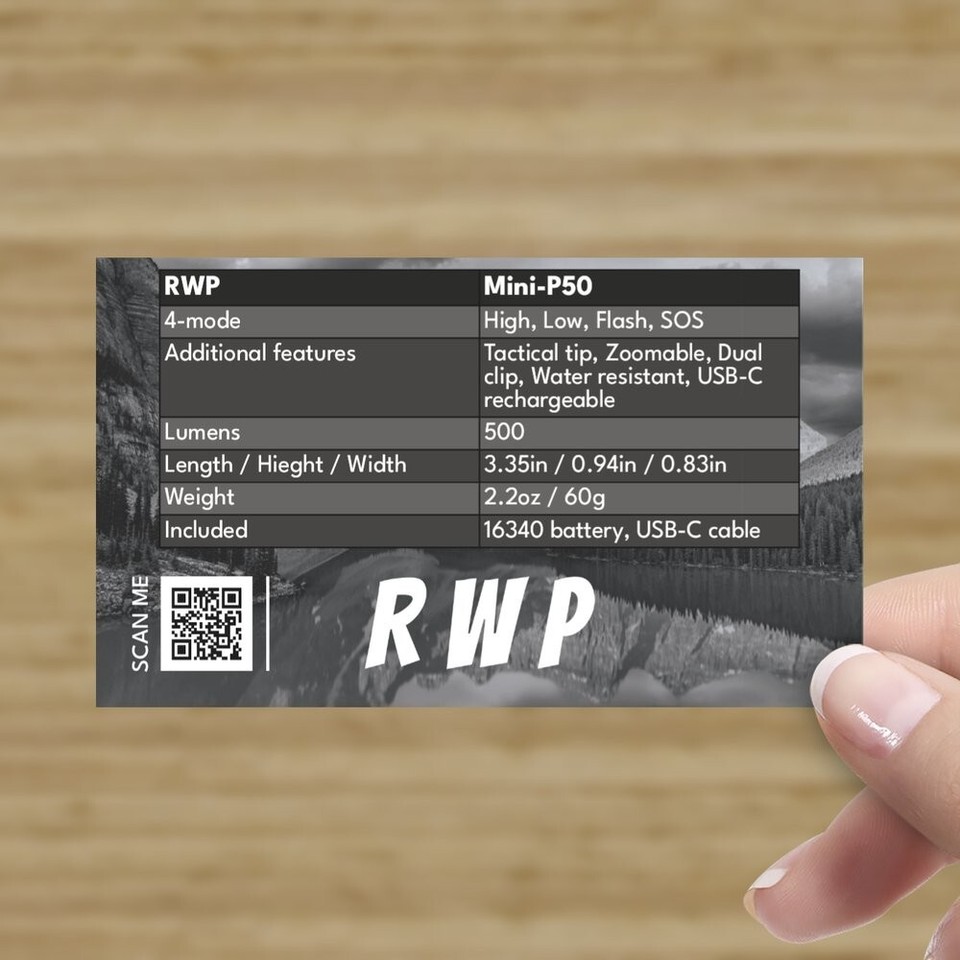 RWP MINI-P50 Tactical EDC Flashlight USB-C Rechargeable Zoom Dual Clip ...