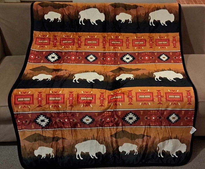 New Rust Rustic Bison Buffalo Sherpa Plush Throw Gift Blanket Native ...