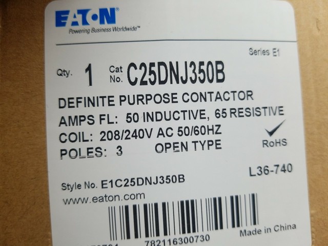 Eaton C25DNJ350B Definite Purpose Contactor Series E1 for sale online ...