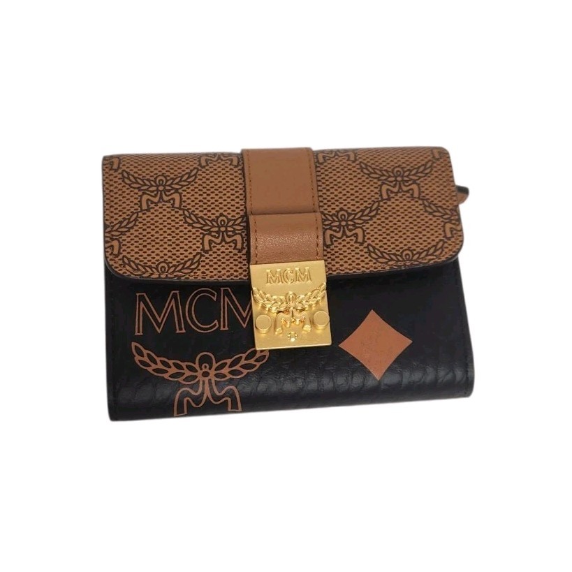 MCM Small Tracy Trifold Wallet in Visetos Canvas NEW BLACK BROWN | eBay