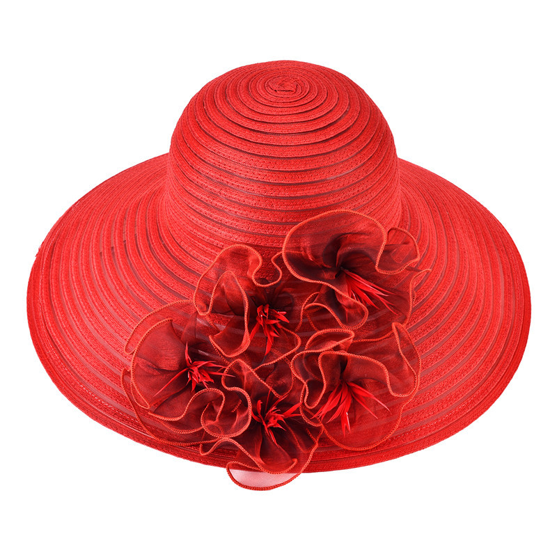 Womens Crin Paper Straw Floral Wide Brim Derby Church Wedding Sun Hat ...