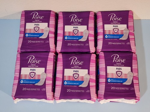 6× Poise Pads #4 Moderate Regular, 20 Pads Each, Total 120 Pads ...