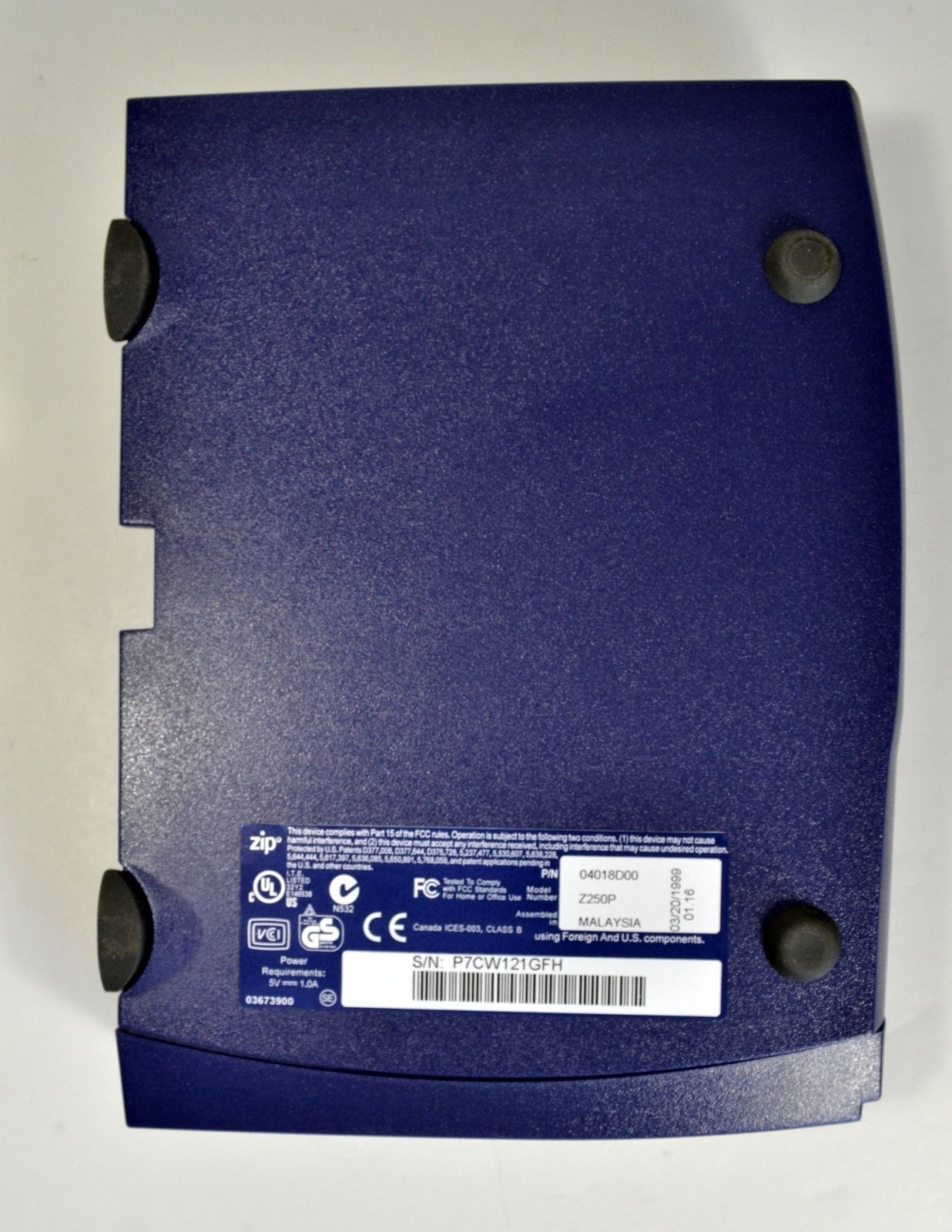 Iomega ZIP 250 External Drive 250MB Z250P with AC Adapter Supply ...