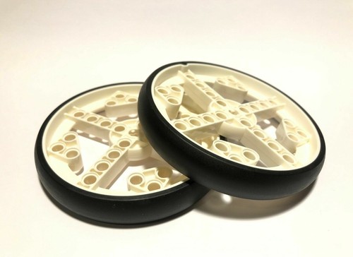 2 New Lego Technic Wheels with Axle Hole and Fixed Tread Tires Set ...