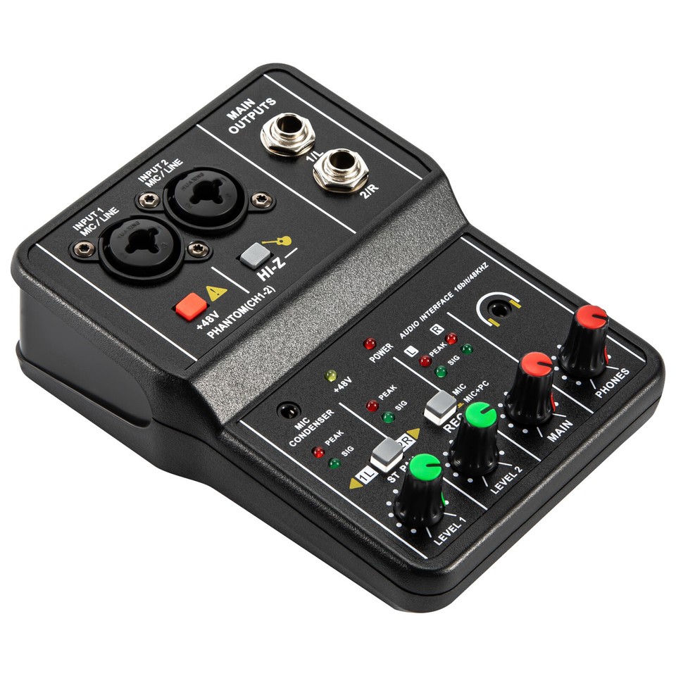 2-Channel USB Audio Mixer with Phantom Power and Real-Time Monitoring ...