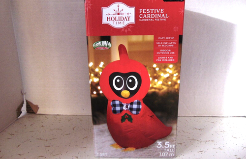 Holiday Time Christmas Festive Cardinal with Bow Tie Inflatable 3.5 ...