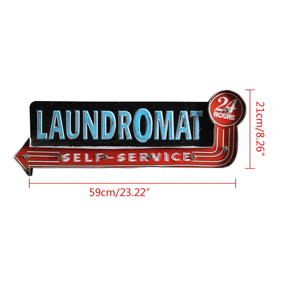 Vintage LED Light Metal Hanging Sign LAUNDROMAT Laundry Shop Art Wall ...