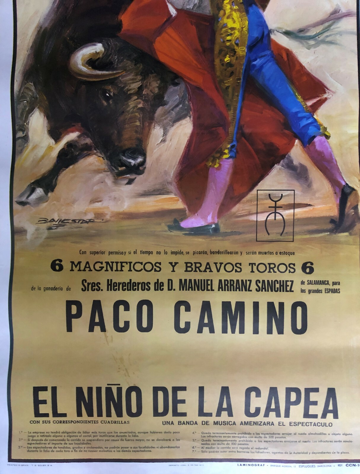 Original vintage Spanish bullfight poster. Laminograf. Plaza de Toros ...