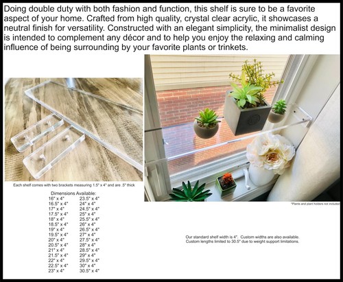 Clear Acrylic Floating Window Shelf for Plants/Collections - Many Sizes ...