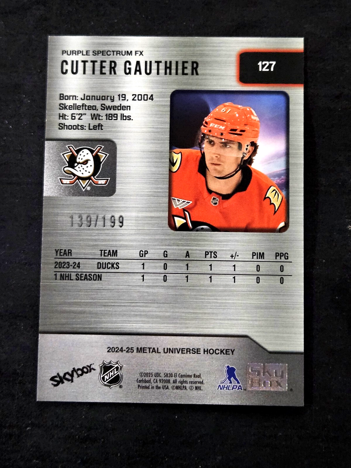 2024-25 Skybox Metal Universe Purple Spectrum /199 Cutter Gauthier ...