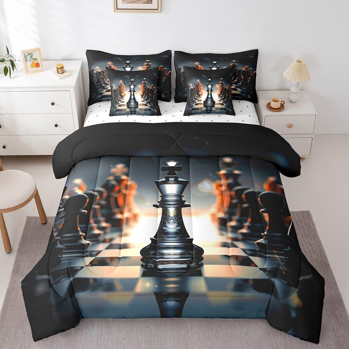 Kids Chess 7 Piece Bedding Set Queen Size, Boys Girls International ...