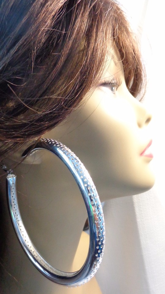 LARGE 3.5 INCH HOOP EARRINGS ROUND PIPE HOOP EARRINGS GOLD OR SILVER ...