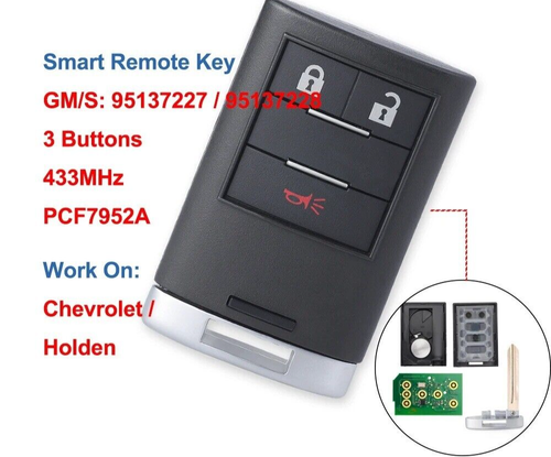 Smart Remote Key Fob 3 Buttons for Holden Chevrolet Captiva 433MHz Chip ...