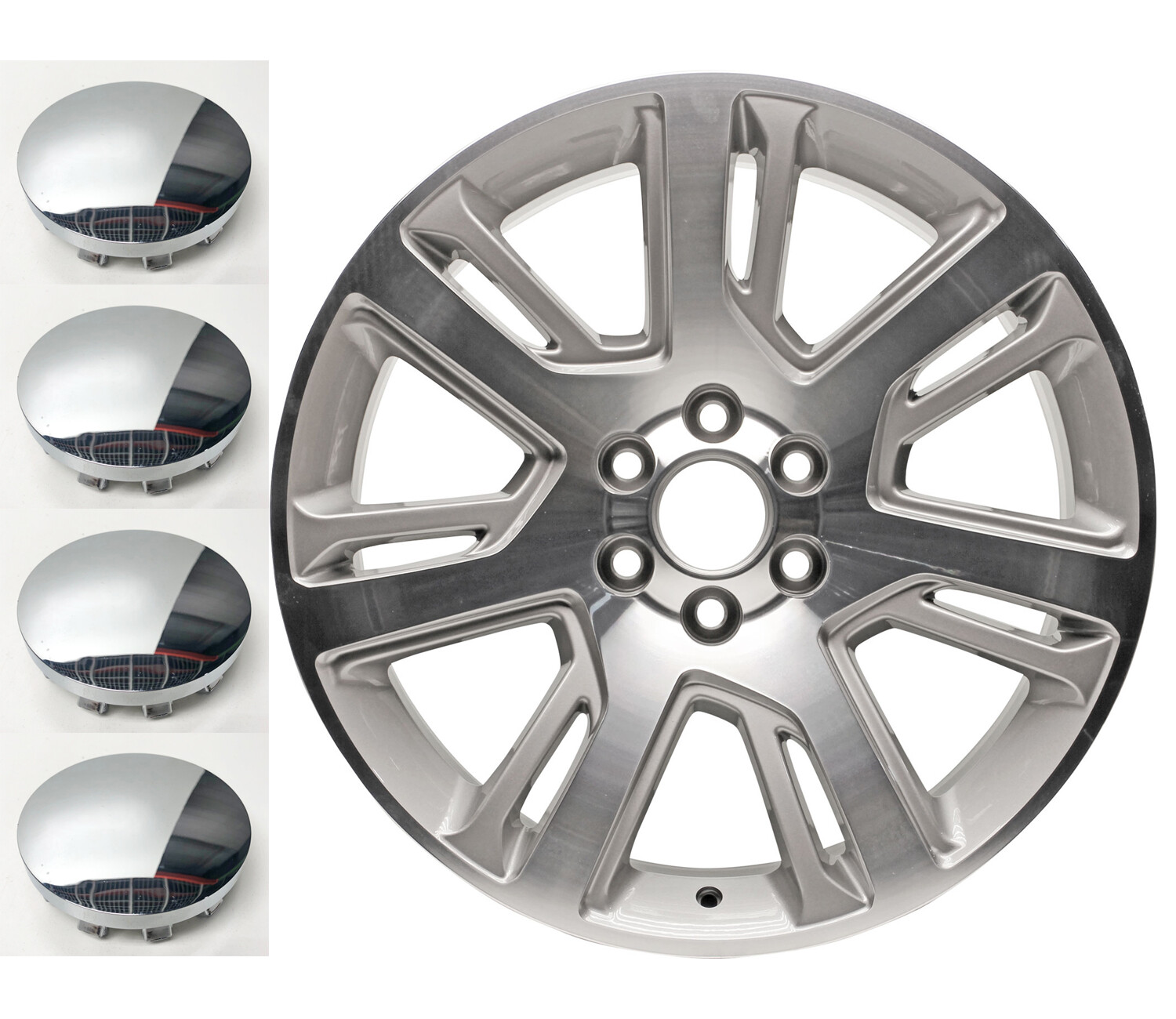 New Set of 4 Center Caps For 22" 7 Split Spoke Wheel on 2015-2020 Cadi ...