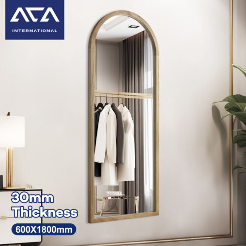 ACA Arched Natural Wood Frame Wall Mirror Home Decor Full-length Mirror ...