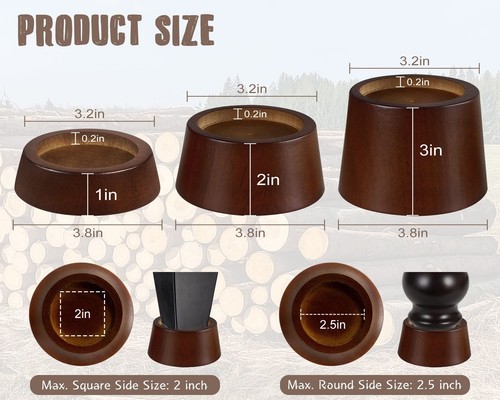 Wooden Furniture Risers - 1 inch Set of 4, Heavy Duty Solid Wood Round ...