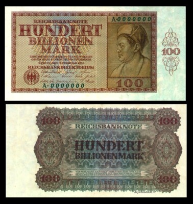 Reichsbanknote, 100 Billionen Mark, Hundert Billionen Mark, 1924 ...