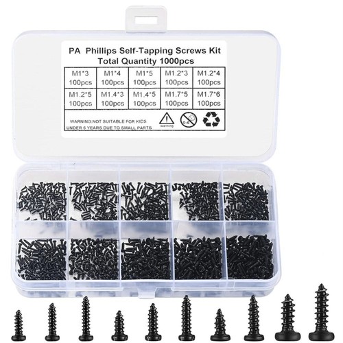 1000Pcs Black Small Screws Assortment Kit Phillips Pan Head Screws ...