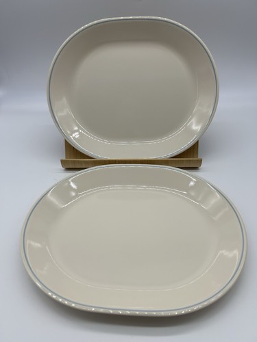 2 Corelle by Corning Ware Beige Oval Serving Platter w/Light Blue ...
