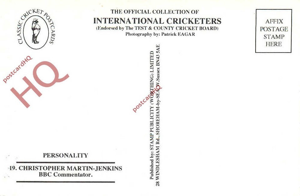 Picture Postcard> Cricket, Christopher Martin-Jenkins, Bbc Commentator ...