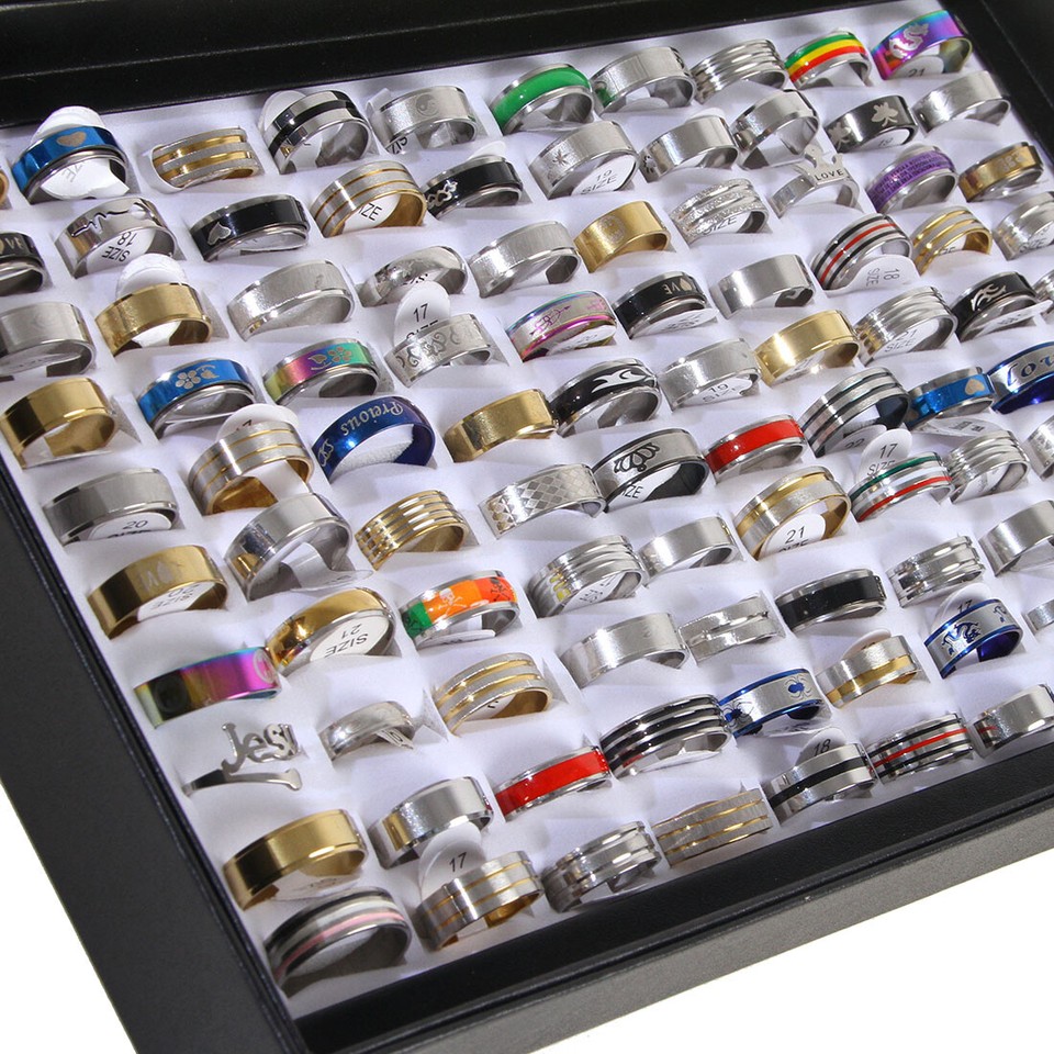 100Pcs Wholesale Mix Styles Stainless Steel Finger Rings Lot Men Women ...