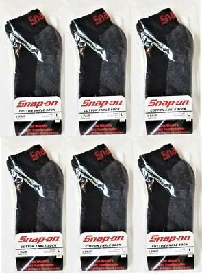 6 PAIRS Men's BLACK Snap-On Ankle Socks LARGE *FREE SHIPPING* MADE IN ...