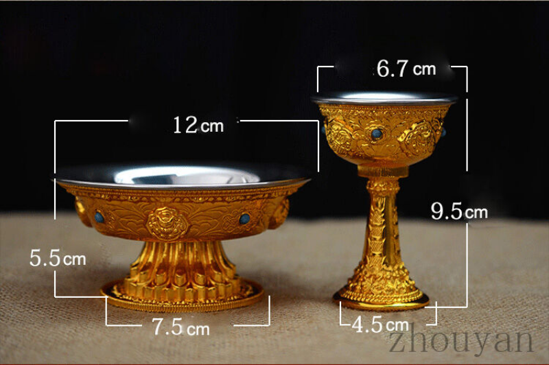 8 TREASURES DOUBLE HOLY OFFER GRAIL CUP GIFT TO BUDDHIST! ALTAR USE ...