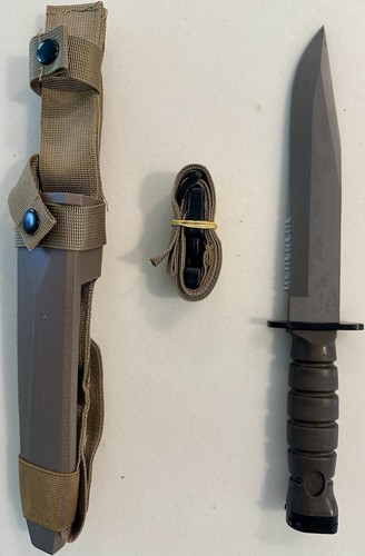 USMC KA-BAR style Fighting Knife 8" Blade, Khaki Scabbard and Leg Strap ...