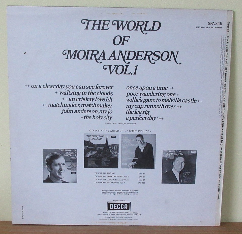 Moira Anderson – The World Of ... Vol.1 - UK 1970's - Decca – SPA-345 ...