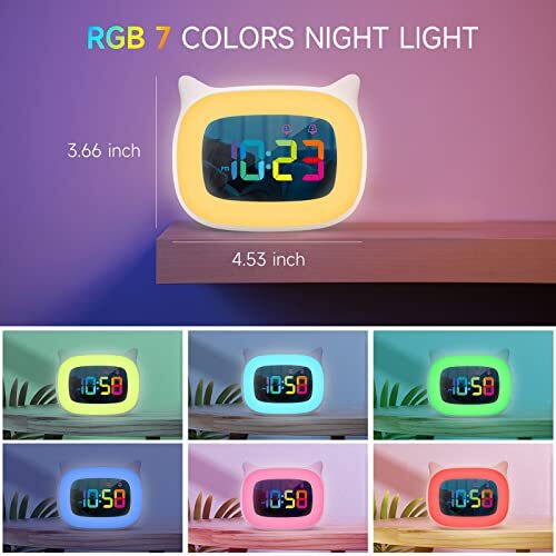 Cute Cat Ear Alarm Clock With Rgb 7 Color Night Light & 18 ...