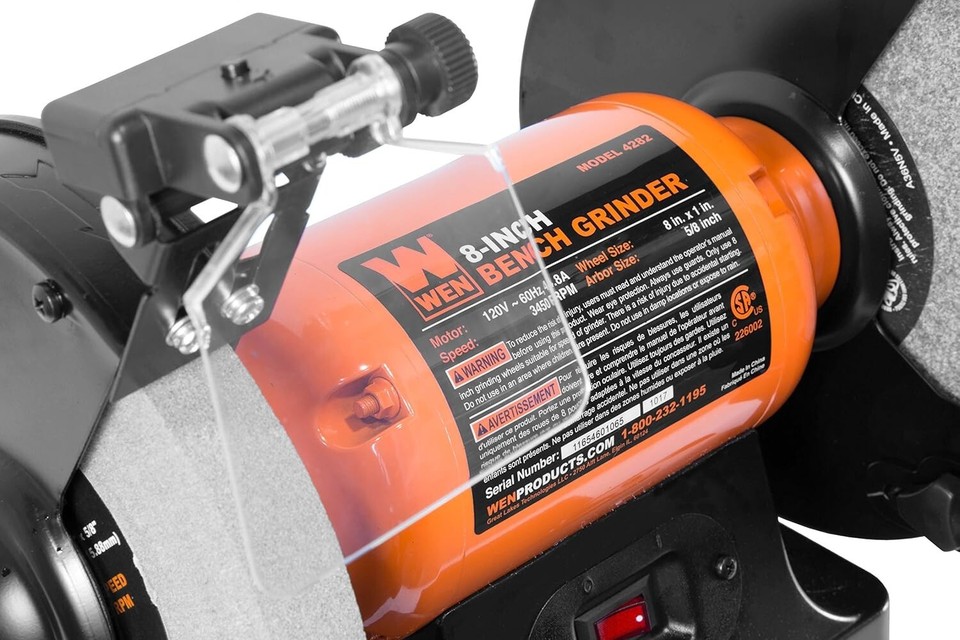 WEN 4.8-Amp 8 in Single Speed Bench Grinder with LED Work Lights ...
